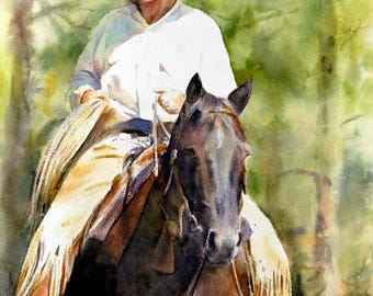 Saddle Bronc drawing of a rodeo cowboy riding a bronc at the