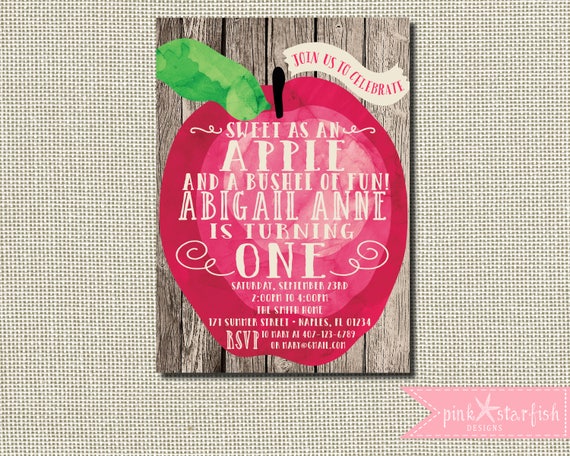 Apple Invitation Apple Birthday Invitation Fall Birthday