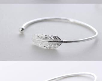 Feather Bracelet Bangle Bracelet Silver Feather Bangle