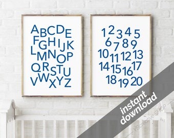 Alphabet and Numbers Poster Printable 16x20 and 8x10 size