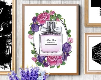 Miss Dior Perfume Drawing Print Pen and Ink with Watercolor