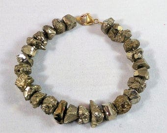 Gold pyrite bracelet | Etsy