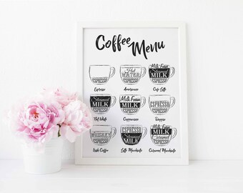 Coffee sign printable kitchen art cafe art coffee menu