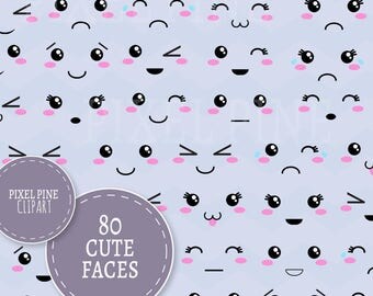 Kawaii Face Clipart Cute Faces Clip Art Expression Happy Sad
