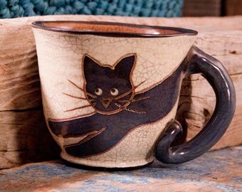 Black cat mug | Etsy