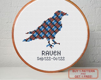 Raven cross stitch | Etsy
