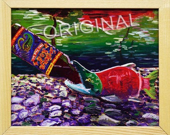 Alaska River Salmon Painting print of original watercolor