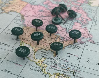 NUMBERED MAP TACKS 5pcs 1960s Vintage Random Colors
