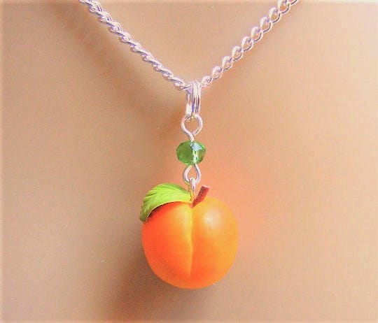 Food Jewelry Peach Necklace Peach Pendant Peach Charm