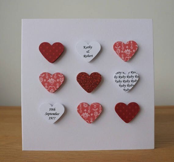 Handmade personalised Ruby Wedding Anniversary card 40th 40