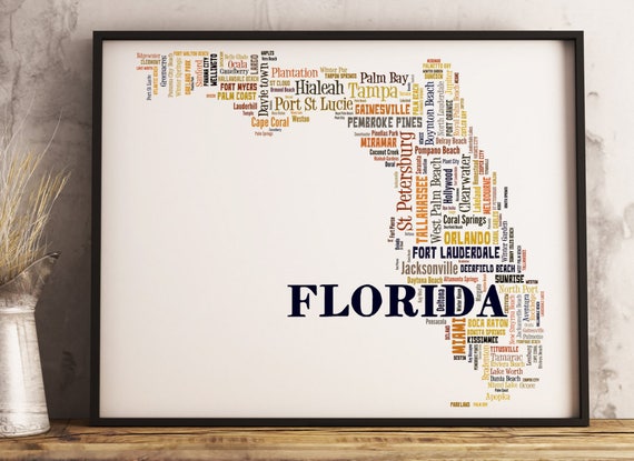 Florida Map Art Florida Art Print Florida City Map Florida
