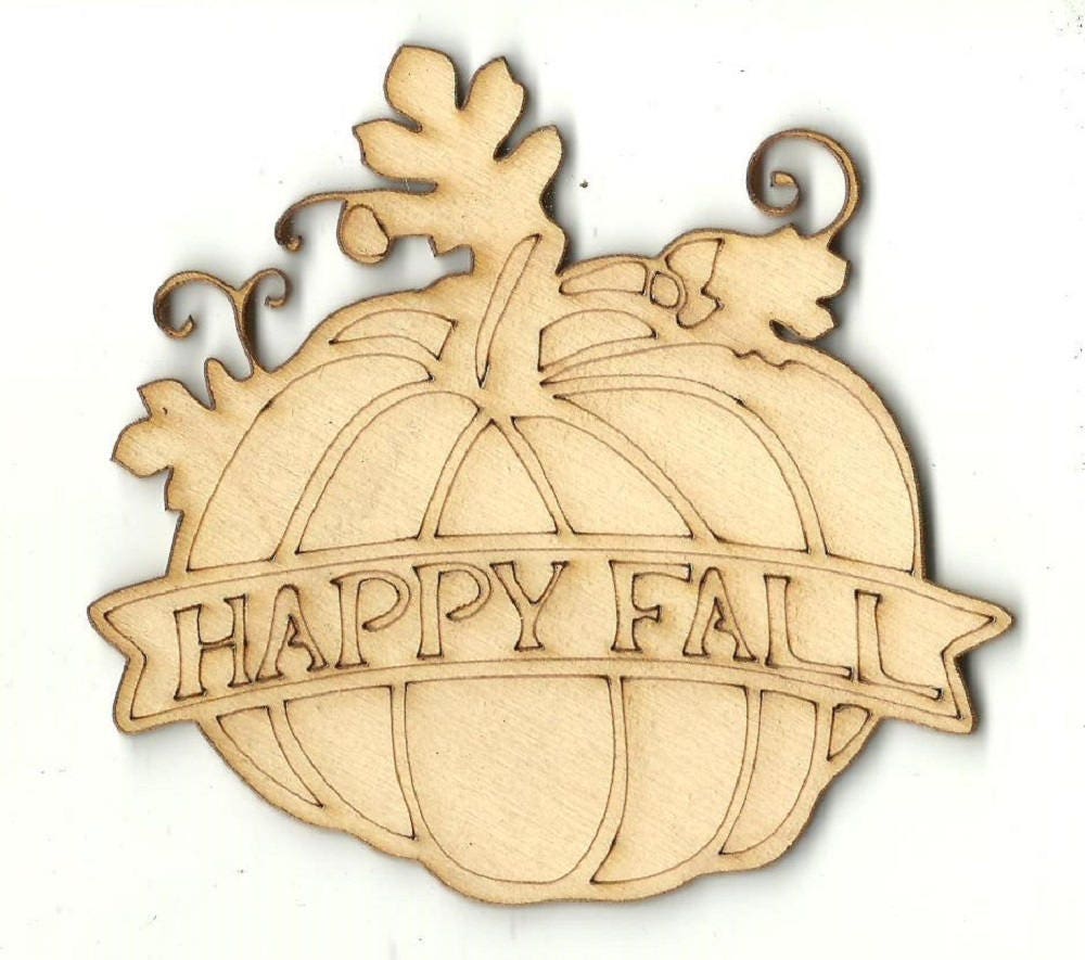 Happy Fall Pumpkin Laser Cut Out Unfinished Wood Shape Craft