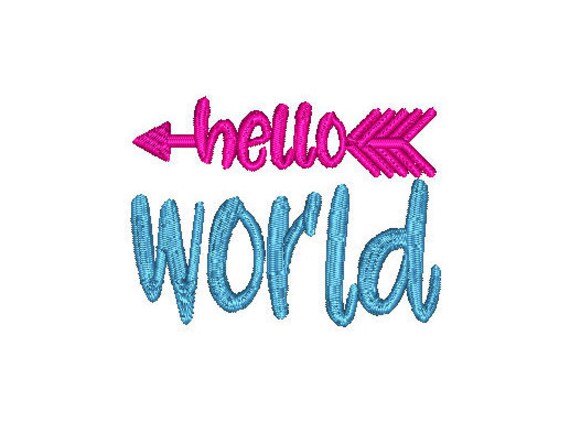 Hello world Embroidery Design 4x4 INSTANT DOWNLOAD