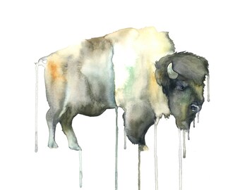 Bison 8X10 Print of my original ink painting animal painting