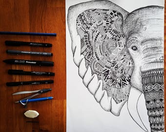 Elephant drawing | Etsy