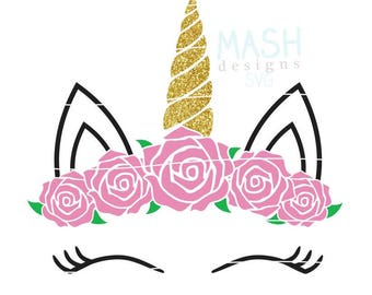 Rose Floral Unicorn svg floral unicorn head clipart unicorn