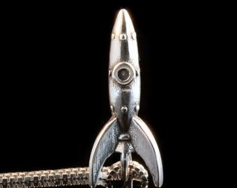 Rocket Necklace Silver Rocket Charm Rocket Pendant Alien