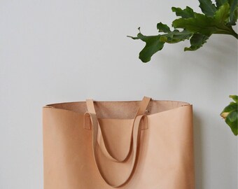 Natural leather tote | Etsy
