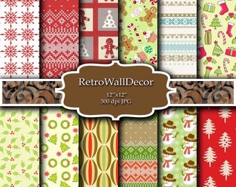 Christmas Digital Paper & Clipart Holiday Paper Repeating