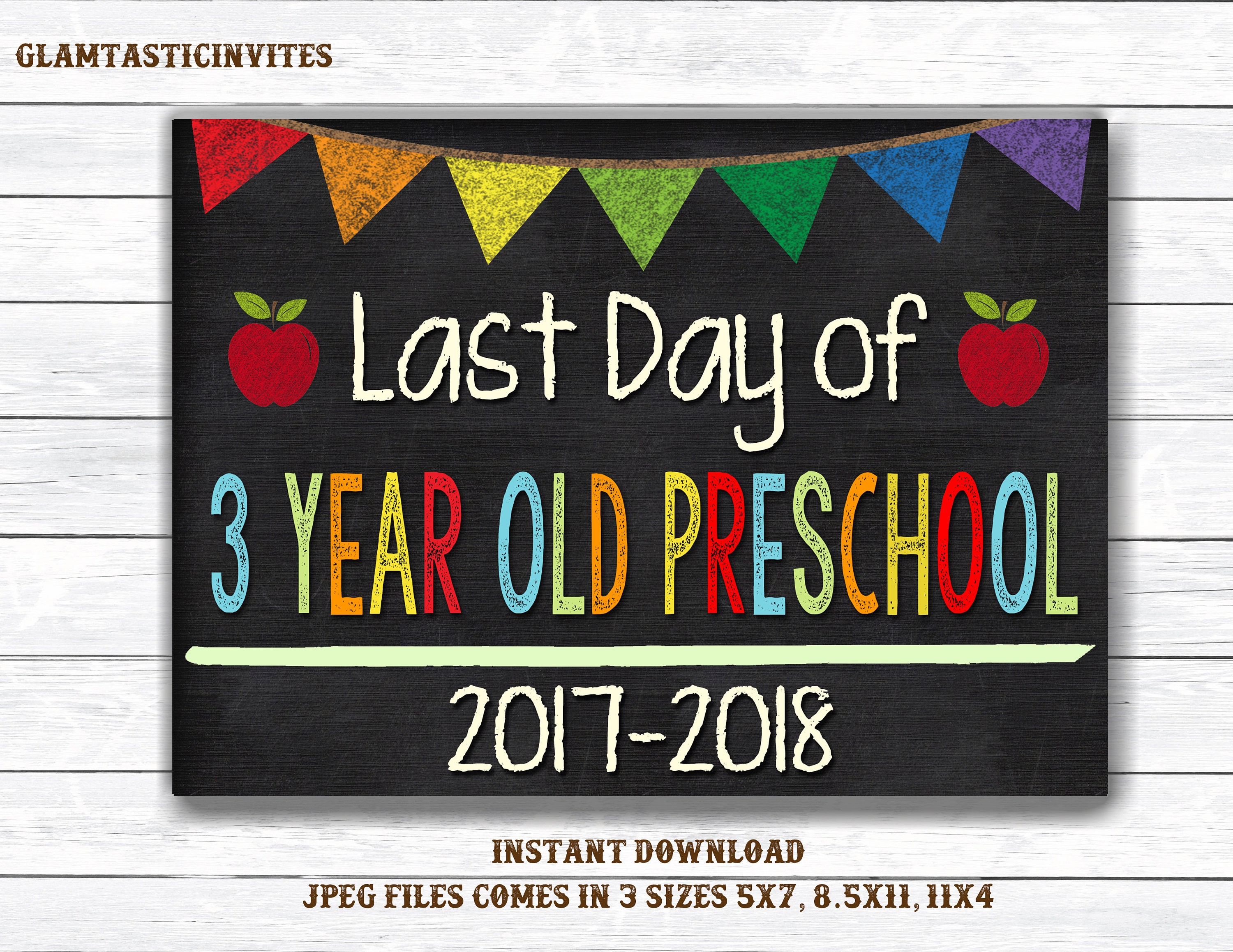 Last Day of School Sign Last day of 3 Year Old Preschool
