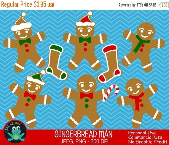 75% OFF SALE Gingerbread Man Clipart Commercial Use
