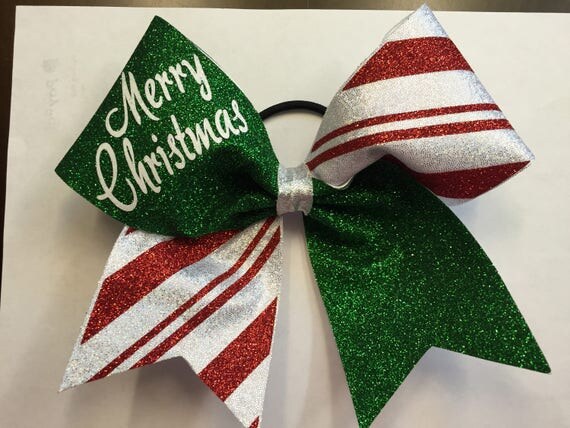 Holiday Christmas Striped Personalized Cheer Cheerleading Bow