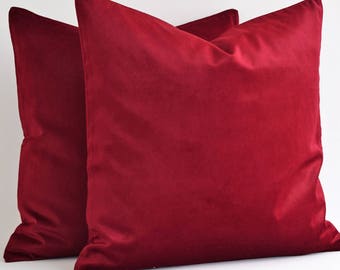 Red velvet cushion | Etsy