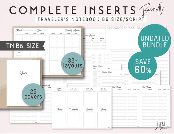 B6 Size Traveler's Notebook COMPLETE Inserts Bundle