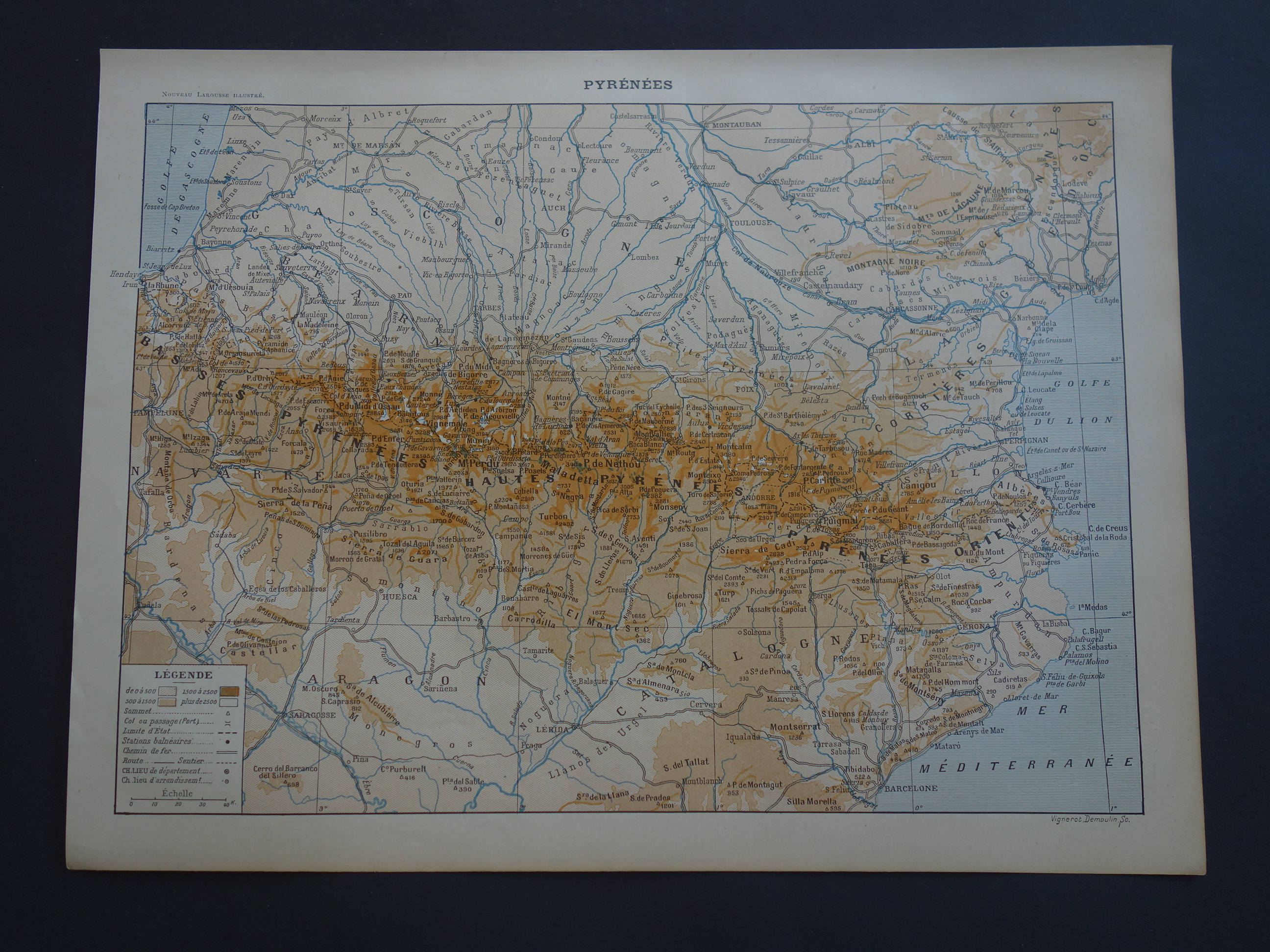 Pyrenees antique map of the Pyrenees original 1902 old