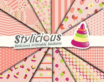 Cute Baby Vintage Digital Paper Pack Instant Download Pink