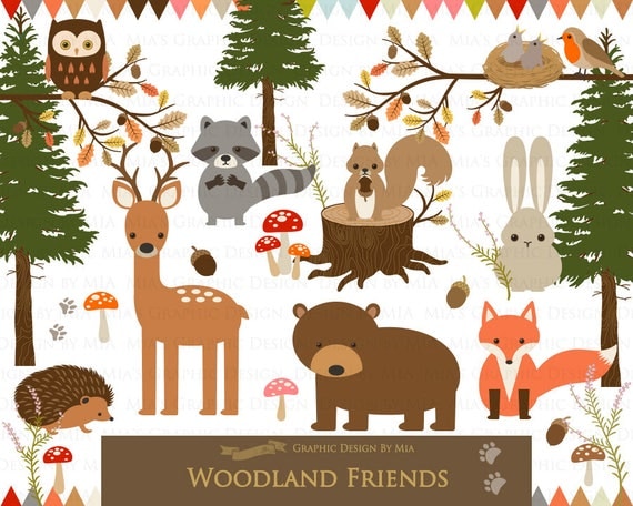 Woodland Clipart, Woodland Friends Clipart, Woodland Friends, Woodland ...