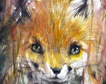 Baby fox painting | Etsy