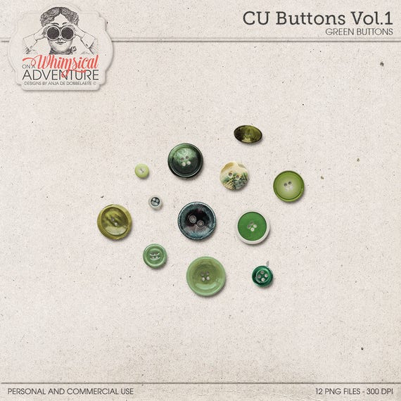 Green Buttons Digital Scrapbooking Elements Commercial Use