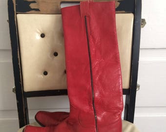 Red leather boots | Etsy