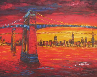 Bridge oil painting | Etsy