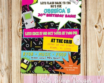 90s party invitation | Etsy