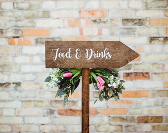 Cocktails Wedding Directional Arrow Sign Drinks Rustic