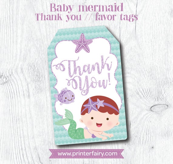 Mermaid thank you tags, Mermaid favor tags, Mermaid Baby Shower ...
