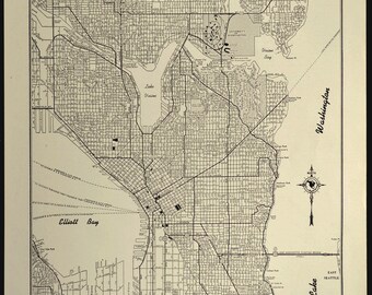 Seattle City Map Seattle Street Map Vintage Tile Map