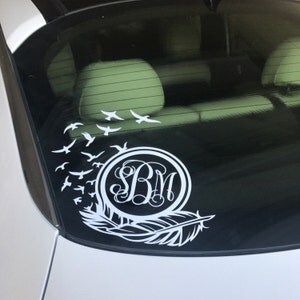 Feather Bird Monogram Vinyl Decal Custom Car Decal