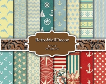 Waves digital paper: OCEAN Scrapbook Paper Sea