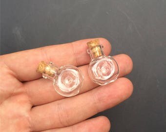 10 Love Hearts Shape Mini Cute Glass Bottles Pendants Small