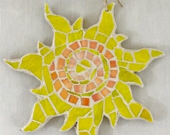 Sunrise Over Farmland Mosaic Stained Glass With Circle Sky
