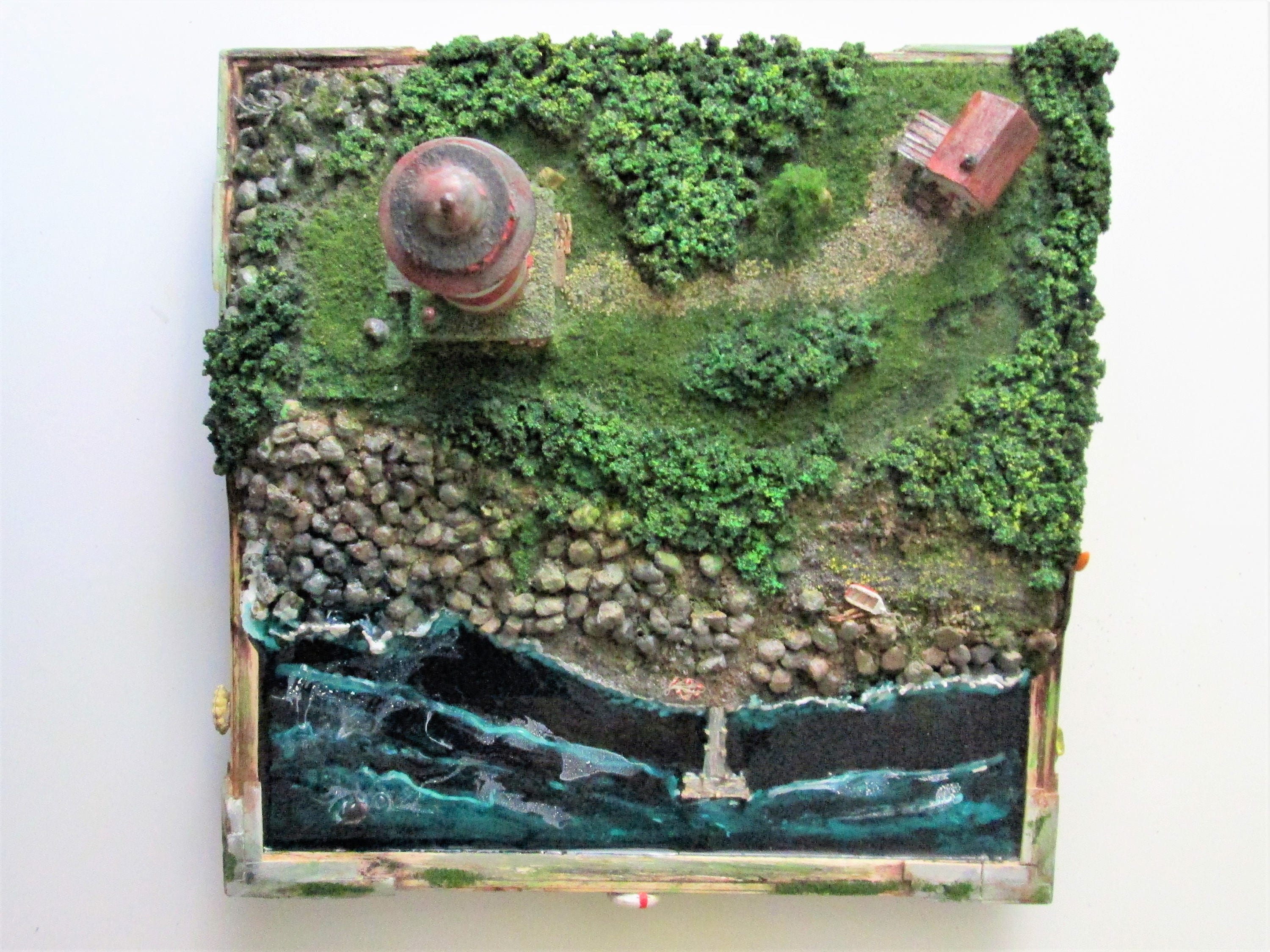 Miniature Sculpture with working lights, Diorama, Light house, Maine ...