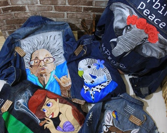 Hand painted denim | Etsy
