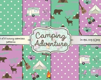 Camping Digital Paper HAPPY CAMPER PAPER Summer Camp Digital