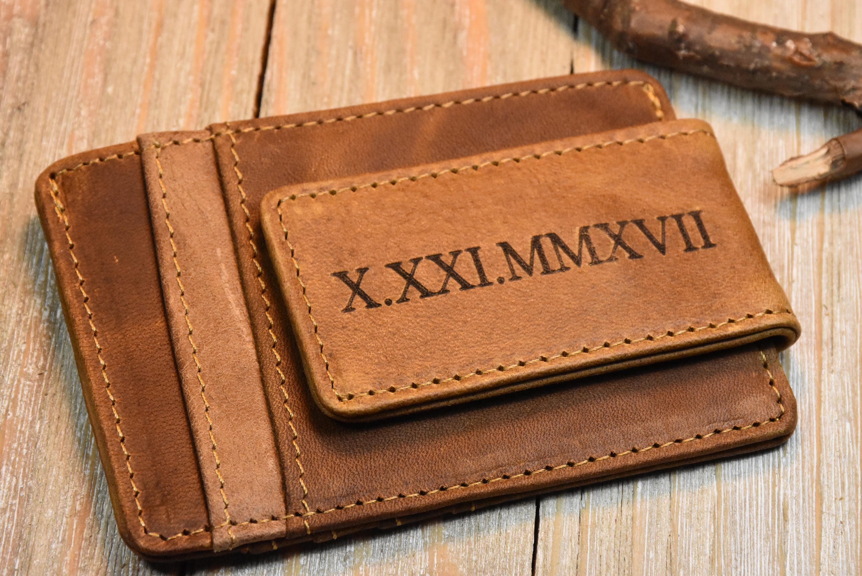 Personalized Leather Monogram Magnetic Money Clip/wallet | semashow.com