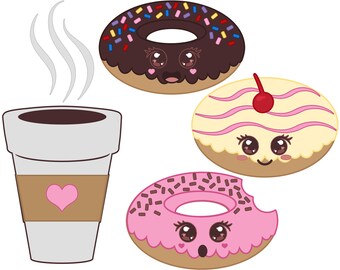 Kawaii Donuts Clipart / Cute Donut Clipart / Doughnuts Clip