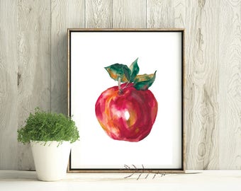 Red apple print | Etsy