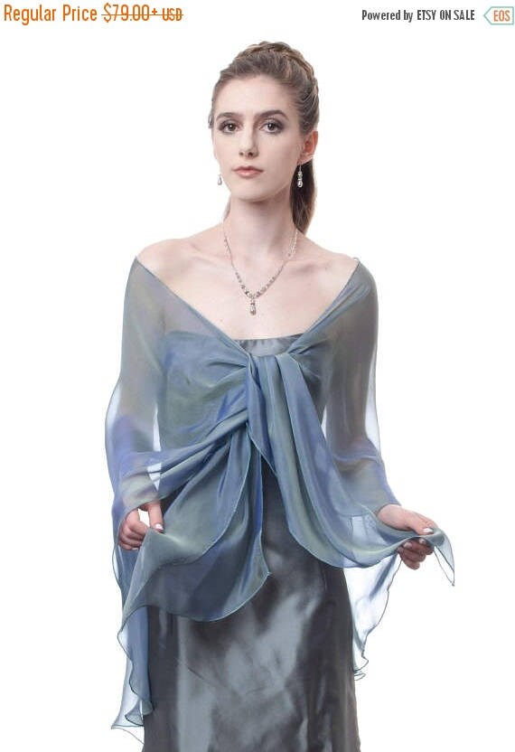 Promo Sale: Formal Sheer Silk SHAWL/ WRAP in Color of Aqua